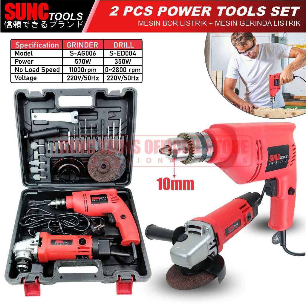 Jual SUNC TOOLS Mesin Bor Listrik + Mesin Gerinda Listrik 10mm SIMDK011 | Shopee Indonesia