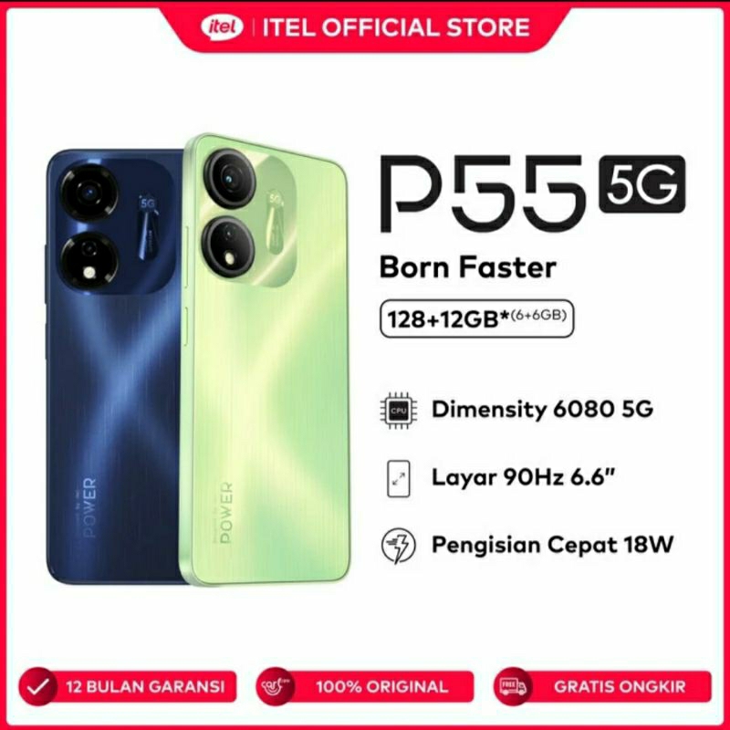 Jual Itel P55 5G Gamer prosesor dimensity 6080 Ram 6+6*/128Gb Layar 90hz Usb tipeC Baru segel ...