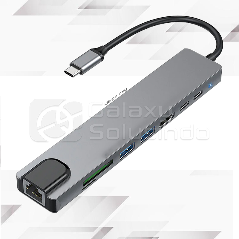 Jual Converter USB Type-C to 8In1 4K HDMI RJ45 SD/TF Card Reader PD Multiport USB HUB | Shopee ...