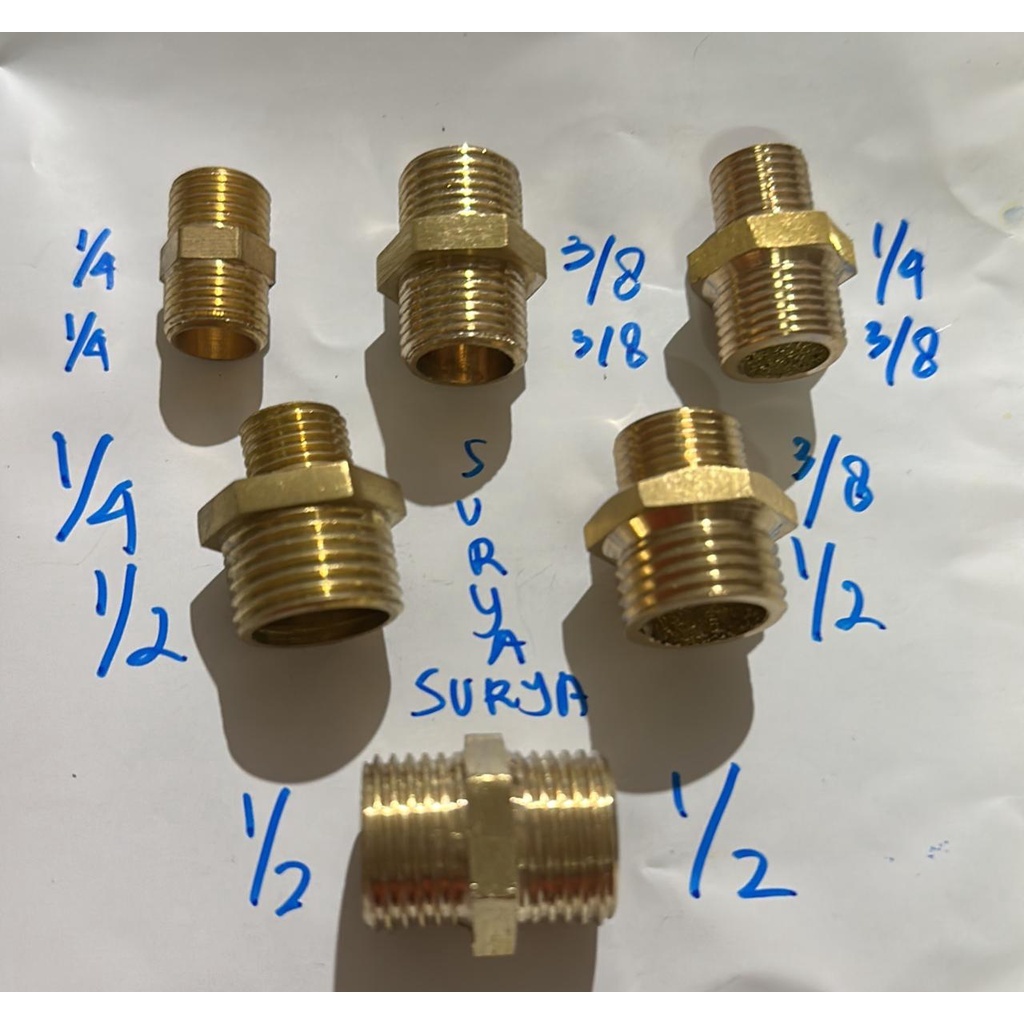 Jual DOUBLE NEPEL KUNINGAN 1/4" x 1/2" x 3/8" DOUBLE NEPEL 1/2" x 1/2 ...