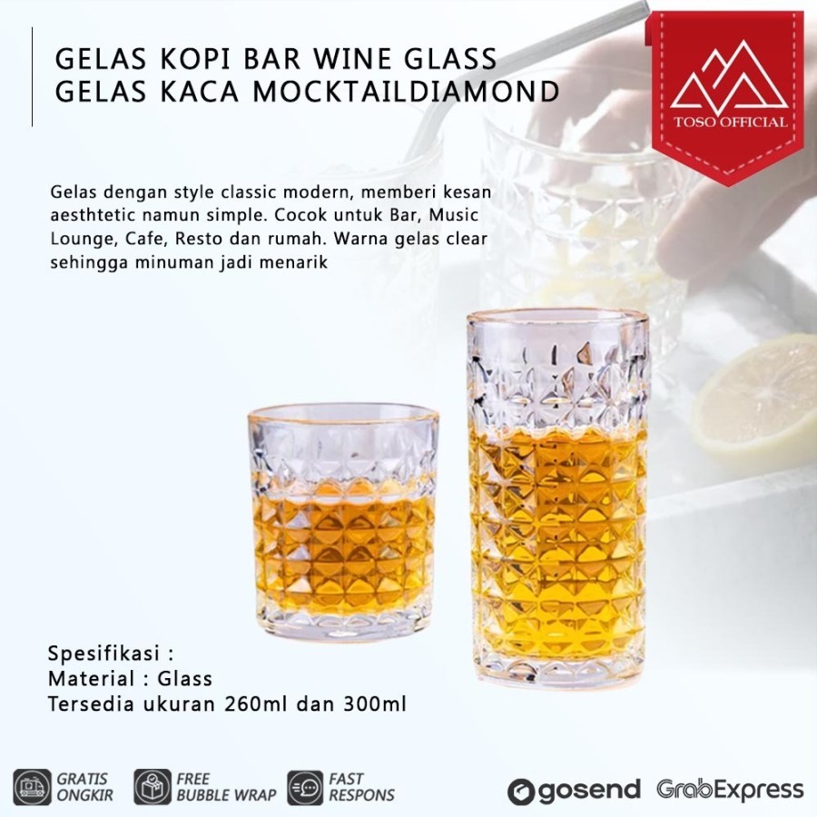 Jual GELAS KOPI WHISKEY BAR WINE GLASS GELAS KACA MOCKTAIL DIAMOND VINTAGE | Shopee Indonesia