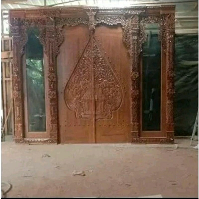 Jual Pintu ukir gebyok minimalis ful kayu jati motif pintu kelir wayang ...