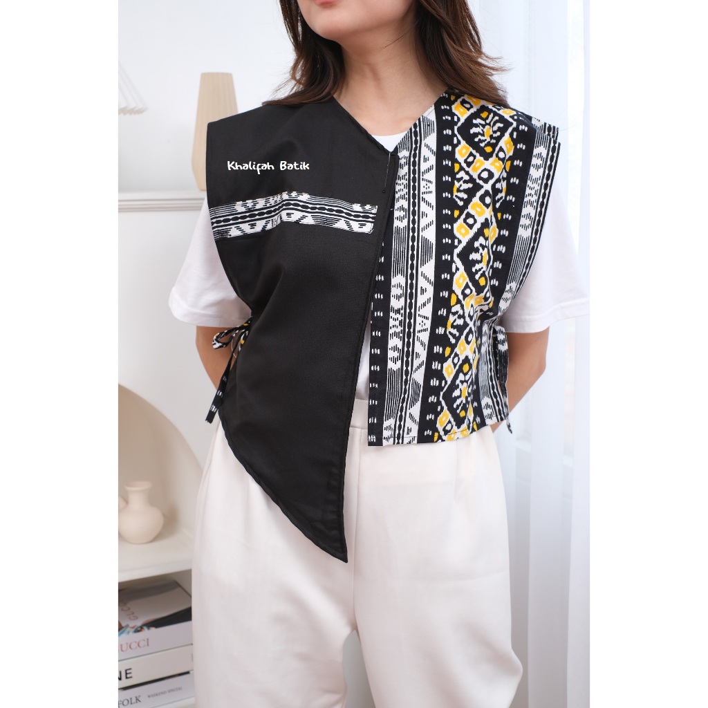 Jual Vest Batik Wanita Modern Kombinasi Polos | Shopee Indonesia