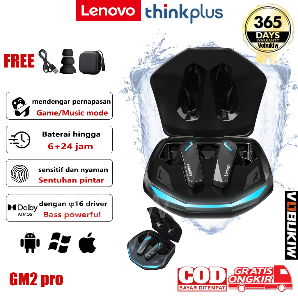 Jual 𝟭𝟬𝟬%𝗢𝗥𝗜 Lenovo Thinkplus Gm2 pro TWS Wireless Bluetooth5.4 Earphones Touch Control Music ...