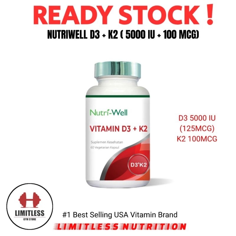 Jual NUTRIWELL VITAMIN D3 5000 IU + K2 100 mcg - 60 TABLET | Shopee Indonesia