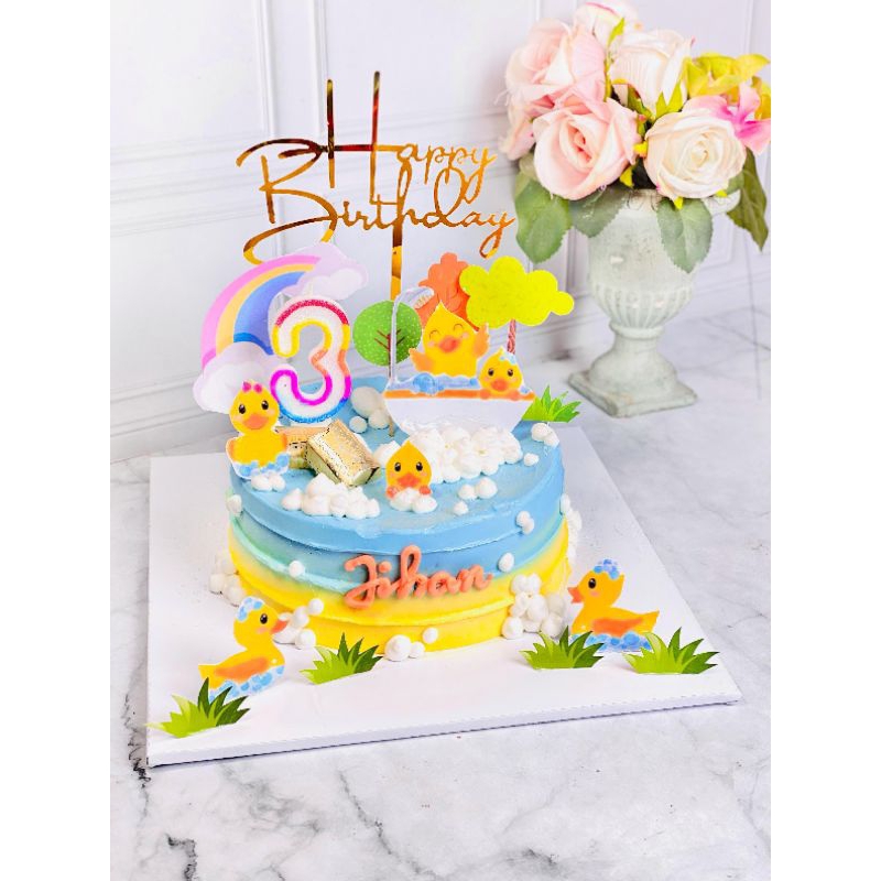 Jual kue ulang tahun anak birthday bebek/duck topper cake | Shopee ...