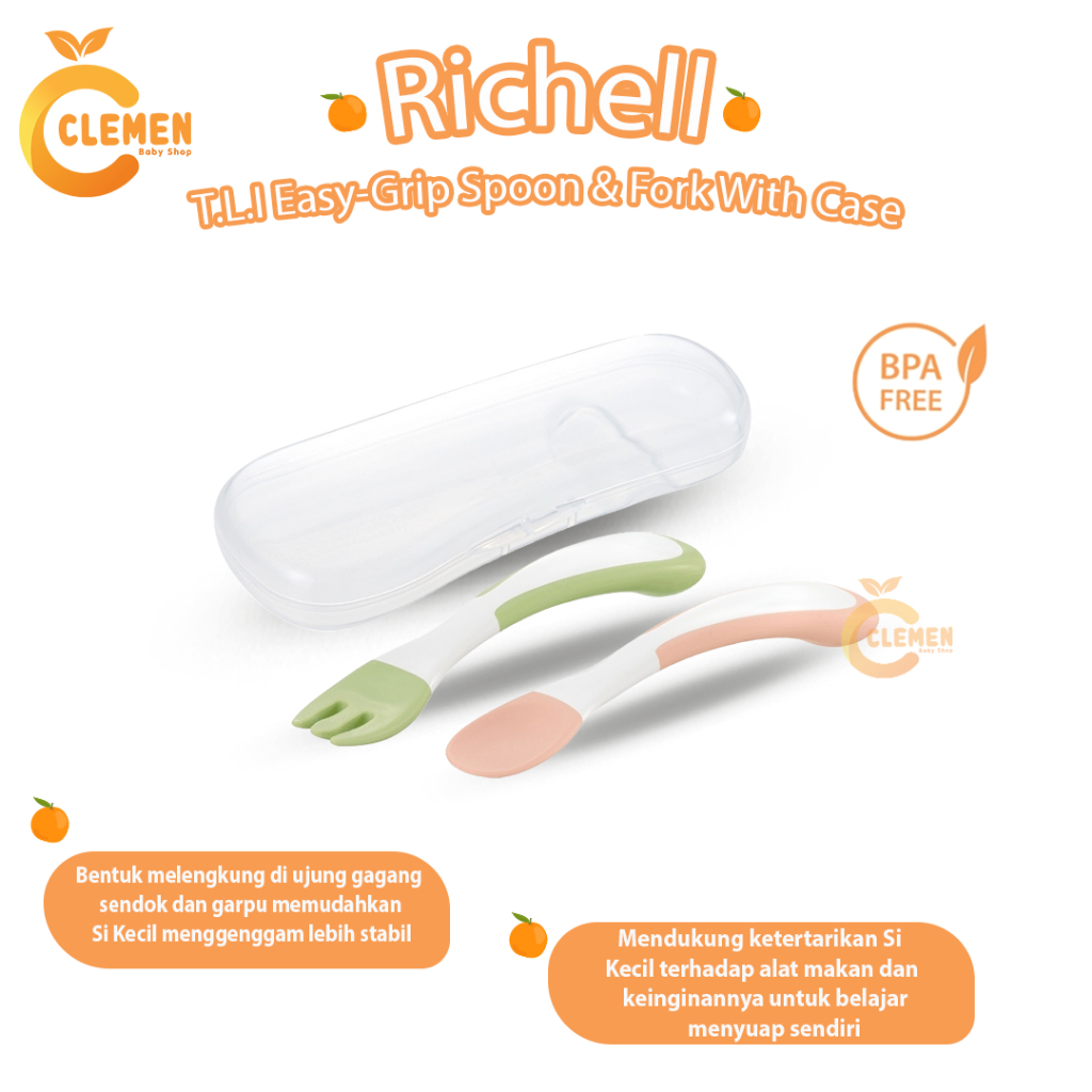 Jual Richell Easy-Grip Spoon & Fork With Case Step 2 (Sendok Garpu Makan Bayi) | Shopee Indonesia