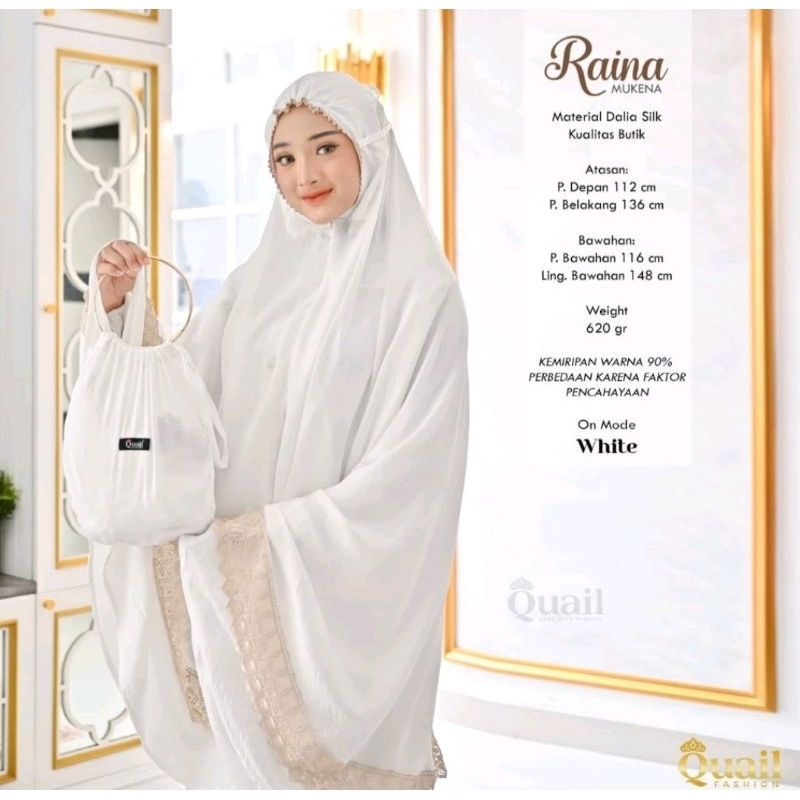 Jual mukena putih polos renda raina quailhijab mukena adem cantik mewah ...