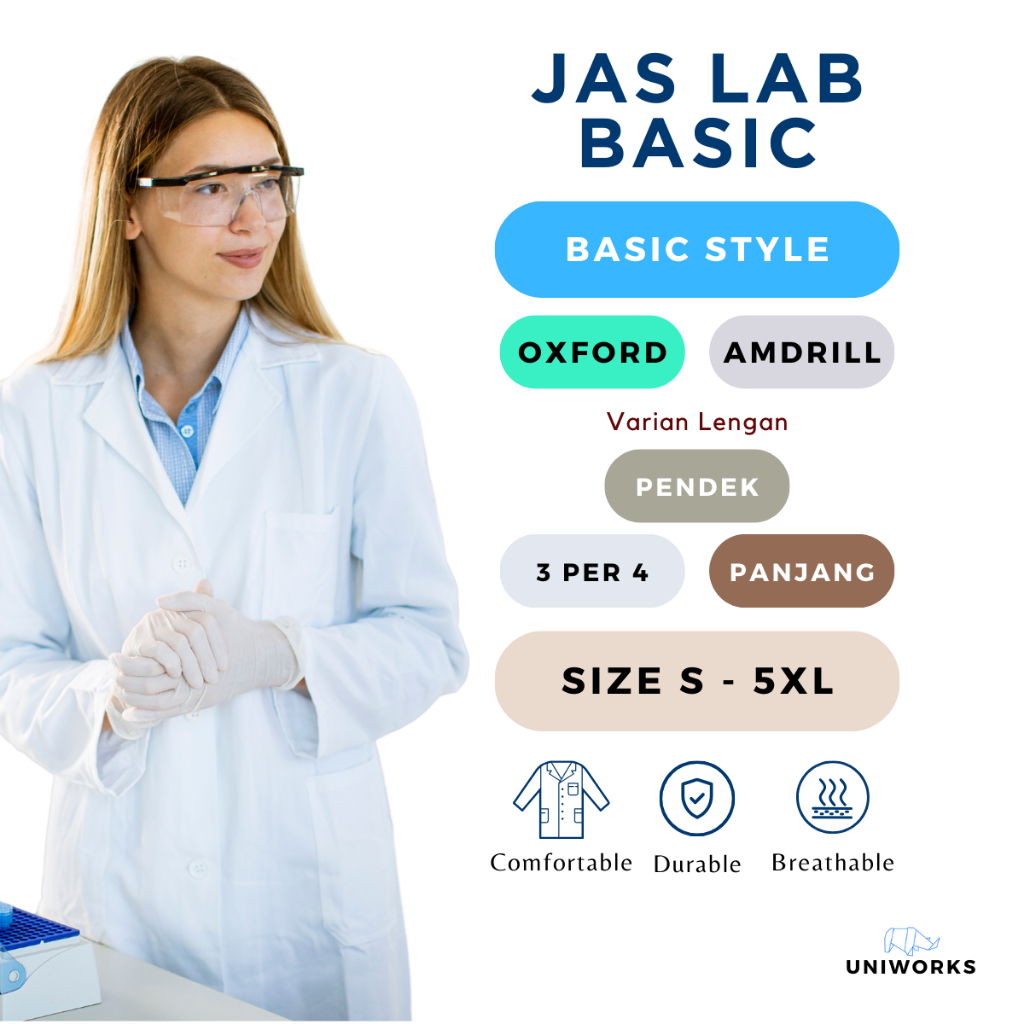 Jual UNIWORKS Jas Lab Seri Basic Laboratorium Bahan Oxford Original dan ...
