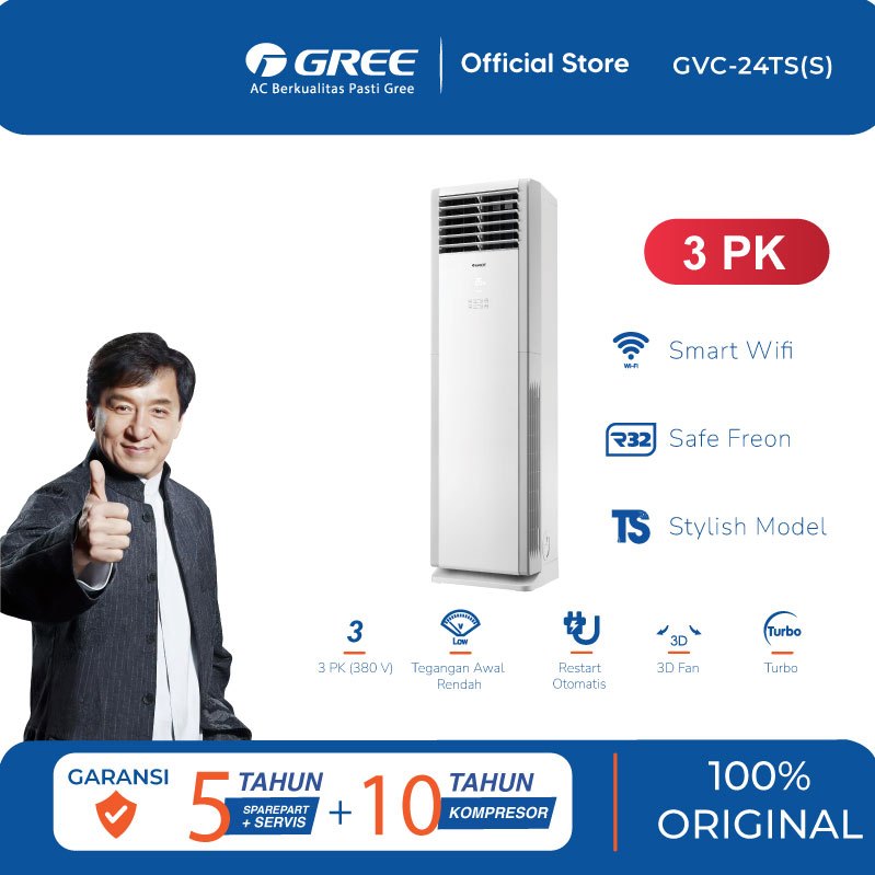 Jual GREE AC Floor Standing 3PK (380Volt) - Inverter - Dengan Smart ...