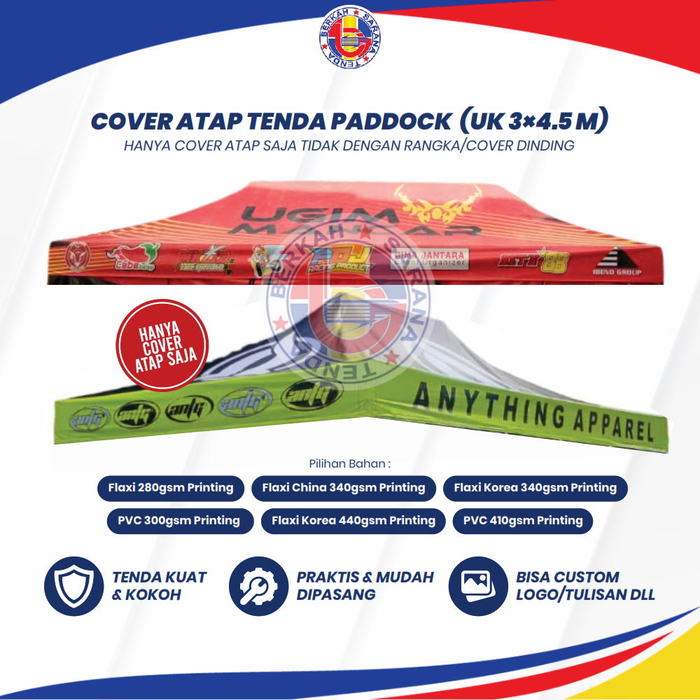Jual Atap Cover Tenda Lipat Paddock Balap Ukuran 3x4,5M Custom Nama ...