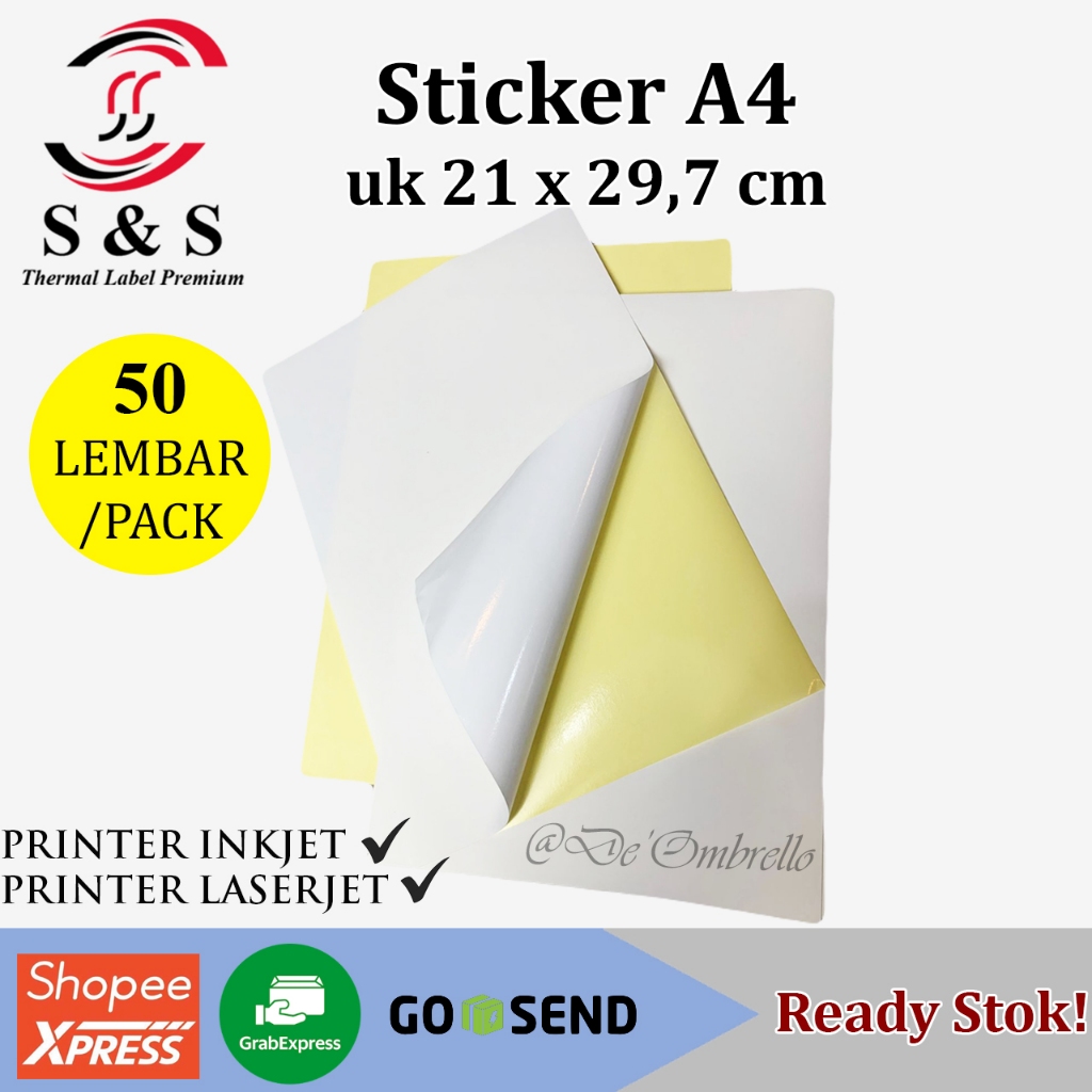 Jual [50Lembar] Kertas Stiker HVS A4 210 x 297 x 50 LEMBAR/PACK Doff ...
