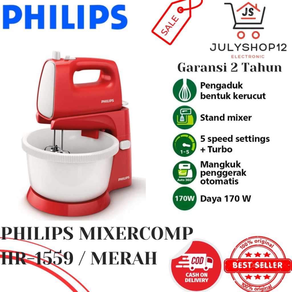 Jual PHILIPS MIXER COMP TYPE HR-1559 MERAH / HR1559 GARANSI 2 TAHUN ...