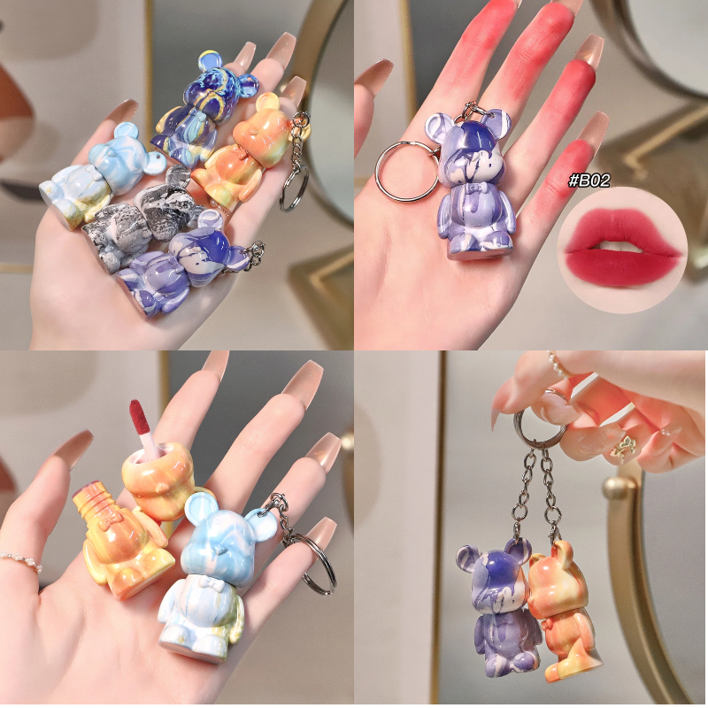 Jual COD ️Lipstik Matte Gantungan Kunci Lucu Beruang Lip Cream Velvet Bear Keychain Lipstick Lip ...
