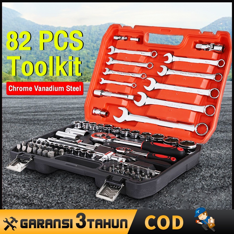 Jual 82pcs Tool Kit Kunci Shock Set alat kunci pas soket Set alat mobil Set kotak alat kunci pas ...