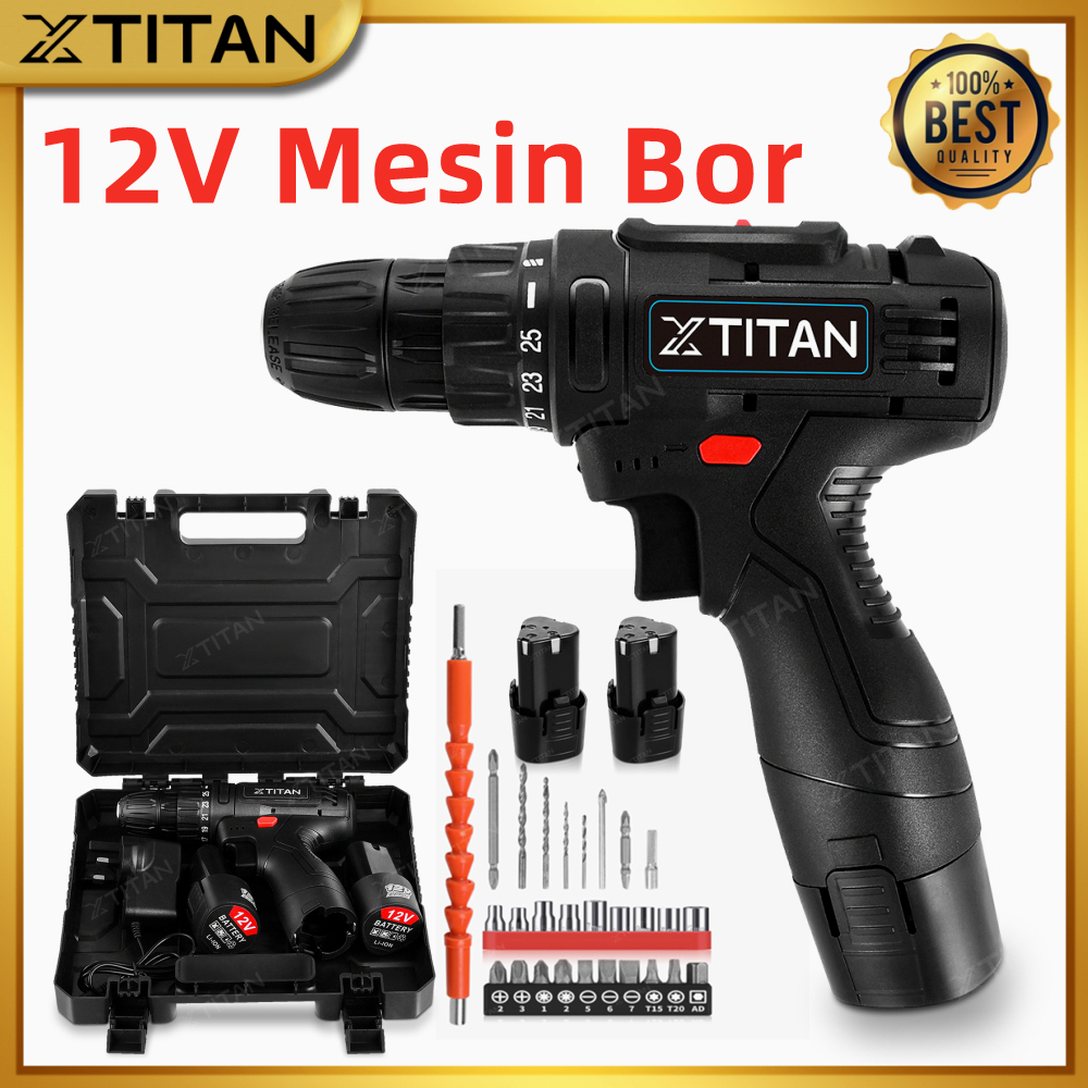 Jual 【COD】XTITAN 12V 10mm Mesin Bor Baterai 28PCS Set Bor Murah Cordless Drill Bisa Bor Listrik ...
