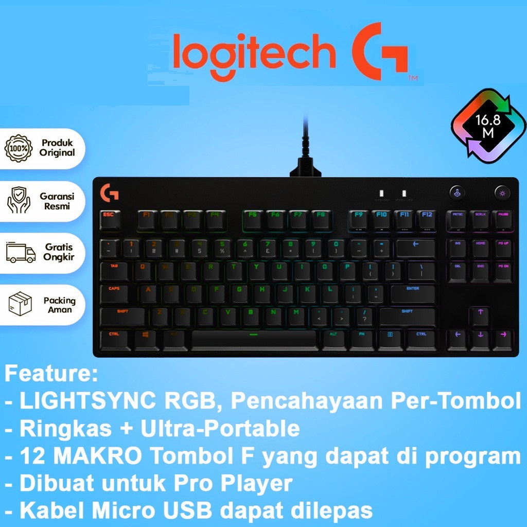 Jual Logitech G Pro Clicky Keyboard Gaming Mechanical TKL RGB for ...