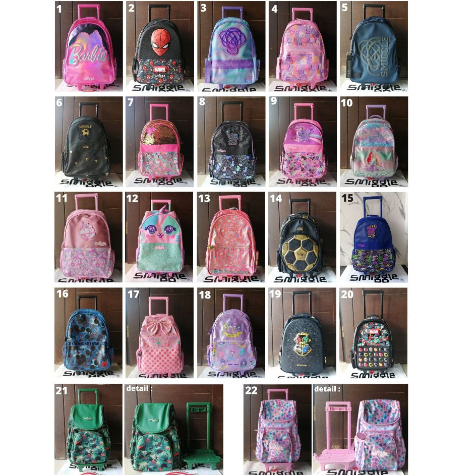 Jual Smiggle backpack trolley with light up wheels / trolley anak sd ...
