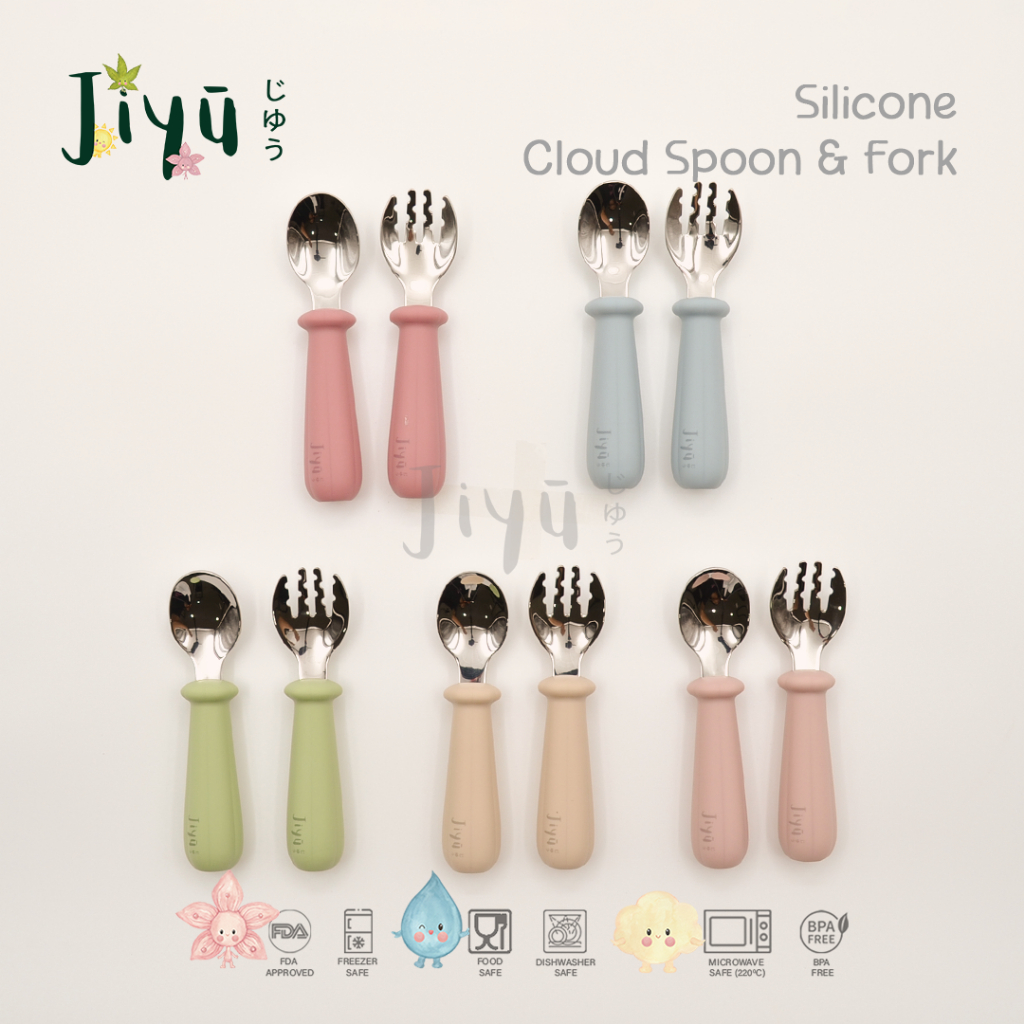 Jual JIYU [JC-010] Silicone Stainless Cloud Spoon & Fork / Sendok ...