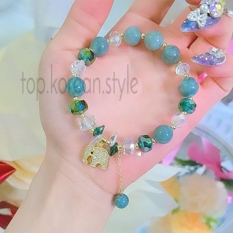 Jual Top.Korean.Style - Gelang batu Giok Hijau Gajah elastis untuk ...