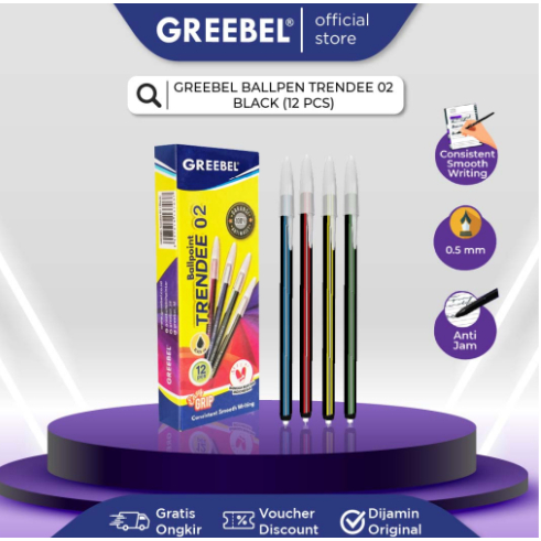 Jual Pena/Pulpen/Balpoint GREEBEL Trendee 02 Hitam (Lusin) | Shopee Indonesia