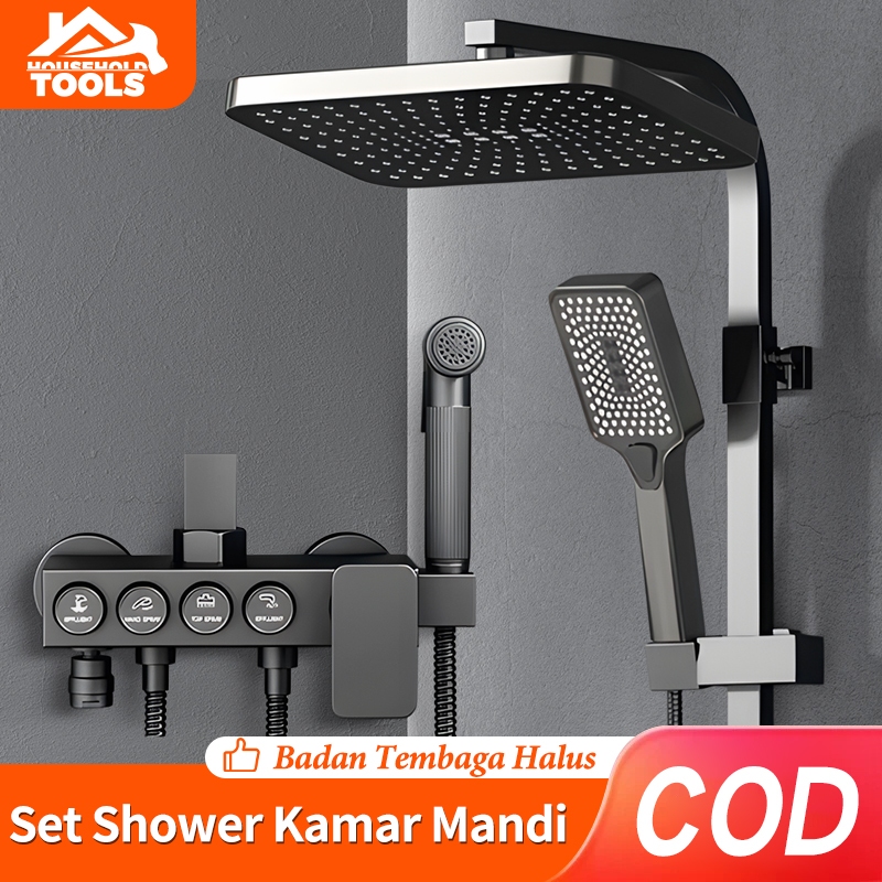 Jual Shower Dengan Tombol Emas Hitam/Set Shower Lengkap Kamar Mandi ...