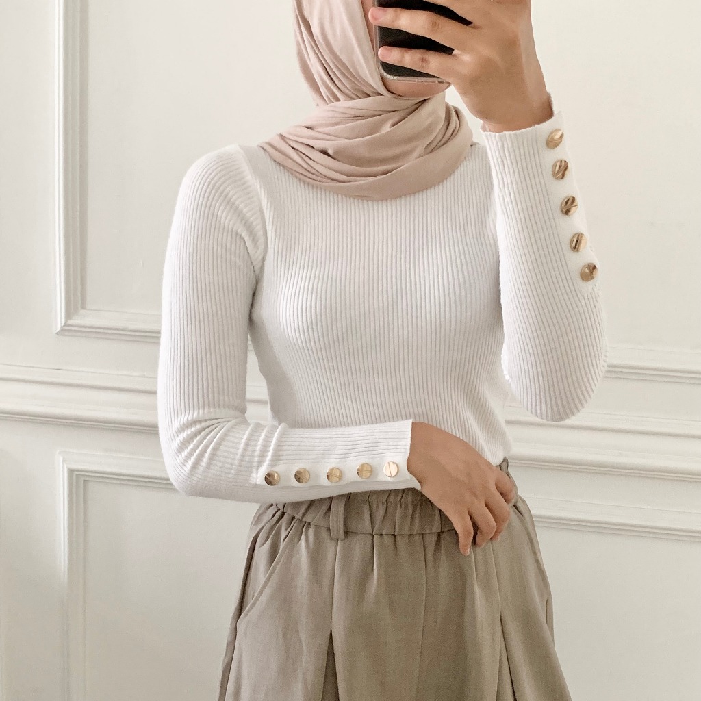 Jual Seza Inner Knit Button Rajut Baju Manset Import Atasan Rib Wanita ...