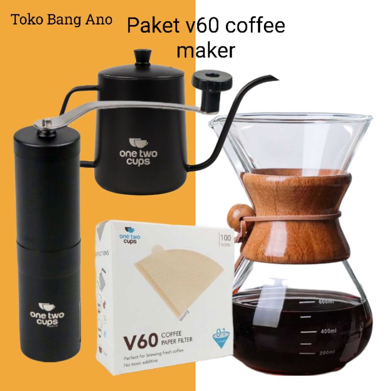 Jual Paket v60 coffee alat seduh kopi manual brew server 400 ml ...