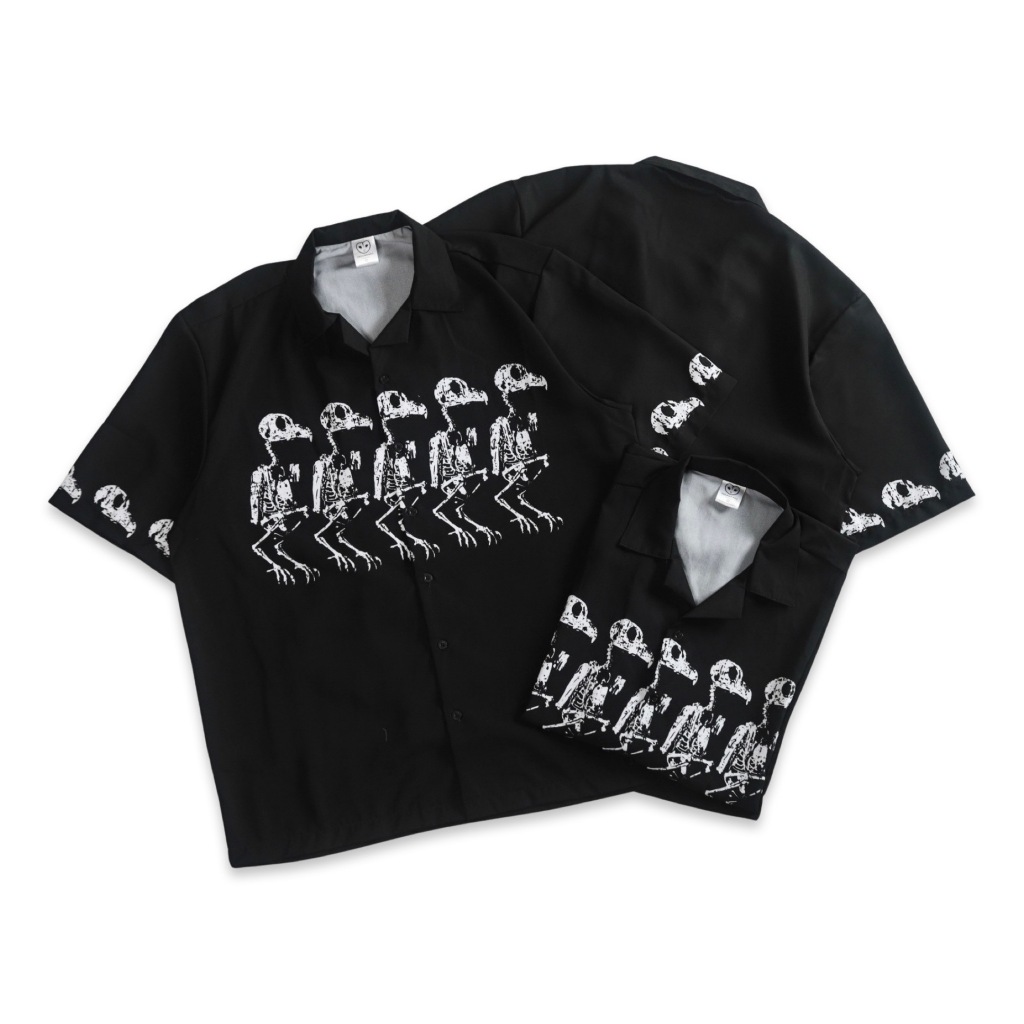 Jual DREAMBIRDS "SKELETON" BLACK OPEN COLLAR SHIRT | Shopee Indonesia
