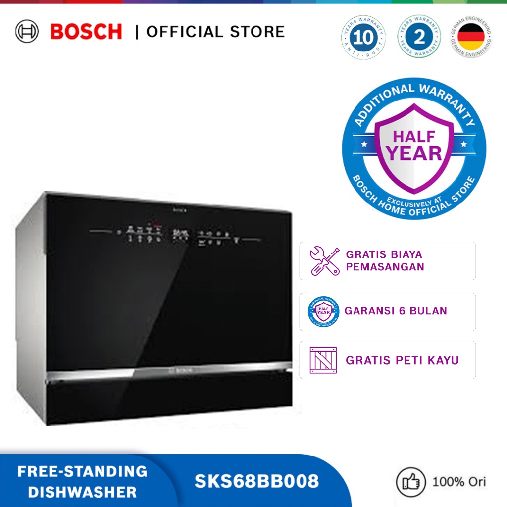 Jual Bosch SKS68BB008 Free-standing Compact Dishwasher Mesin Pencuci ...