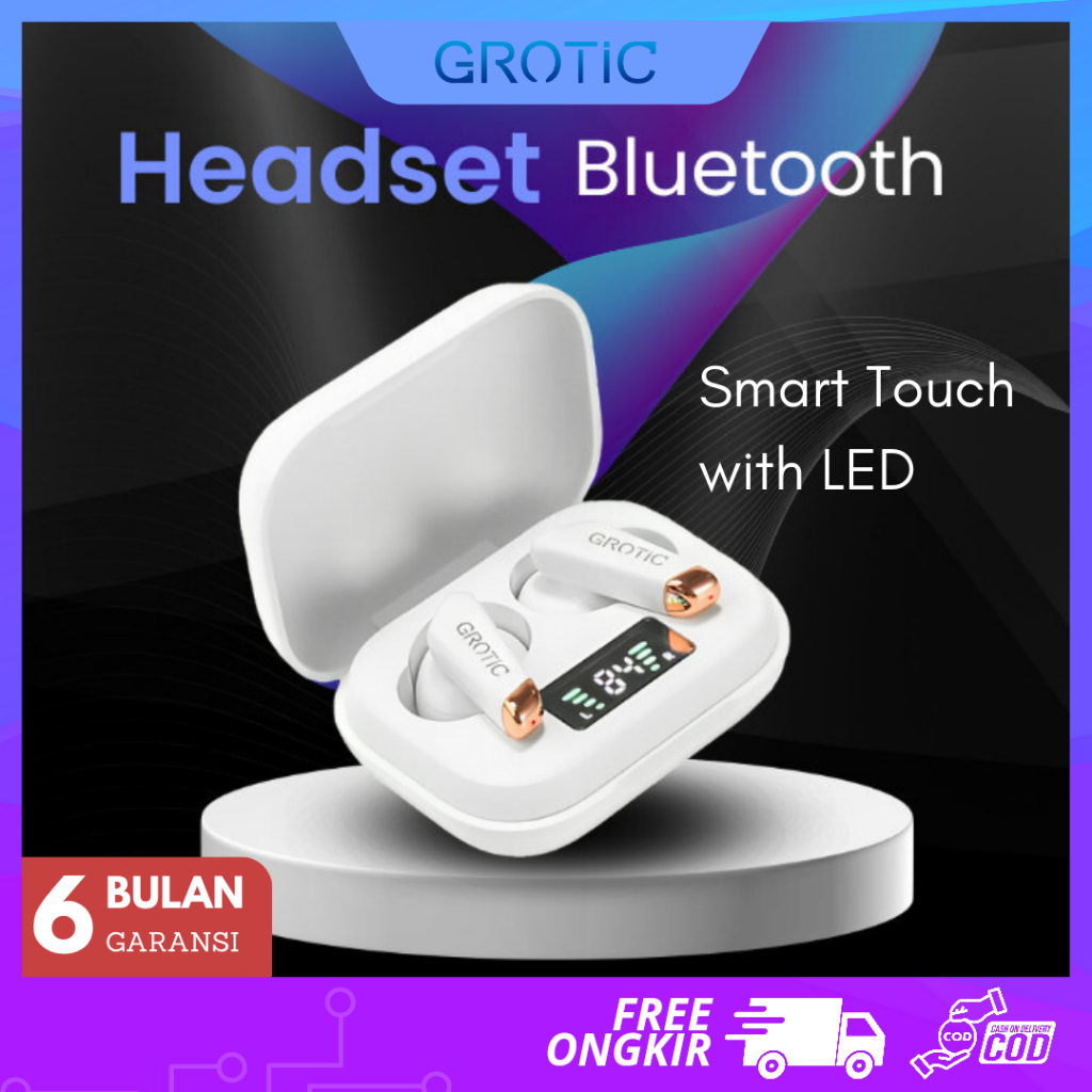 Jual GROTIC Headset Bluetooth LED Display Touch Sensor TWS Earphone ...