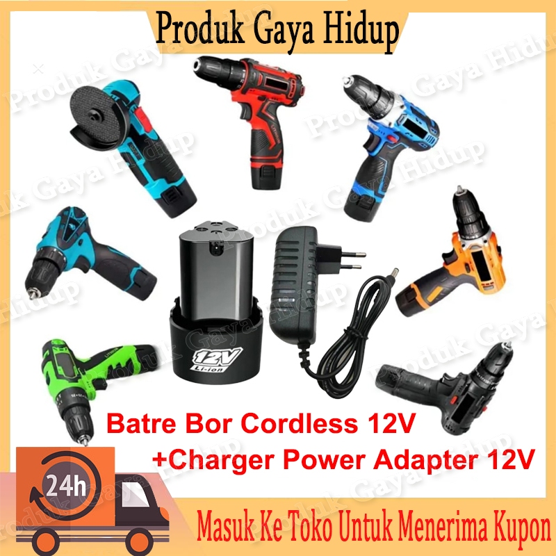 Jual Baterai Mesin Bor Cas 12 V Cordless Drill+Charger/baterai lithium ...