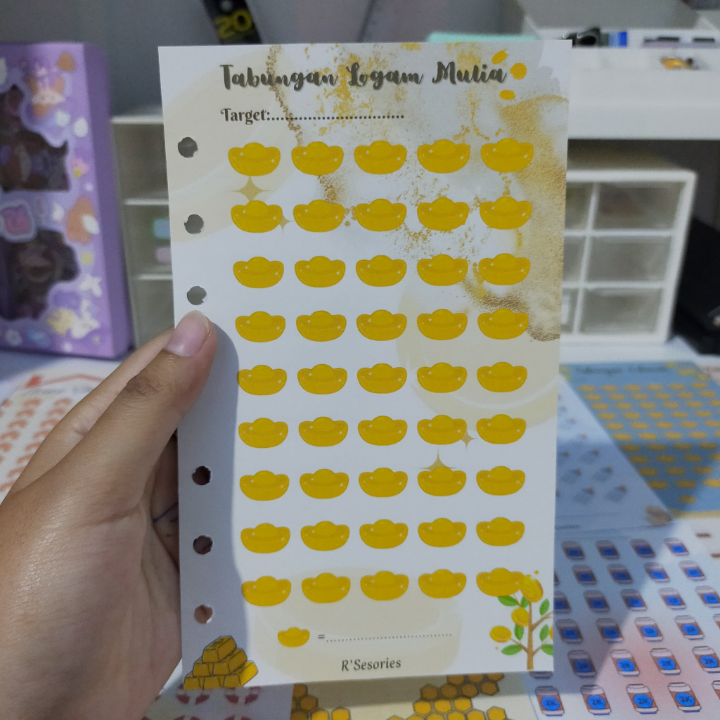 Jual [1 lembar] kertas saving challenge tantangan menabung A6 6 lubang I kertas isi binder loose ...