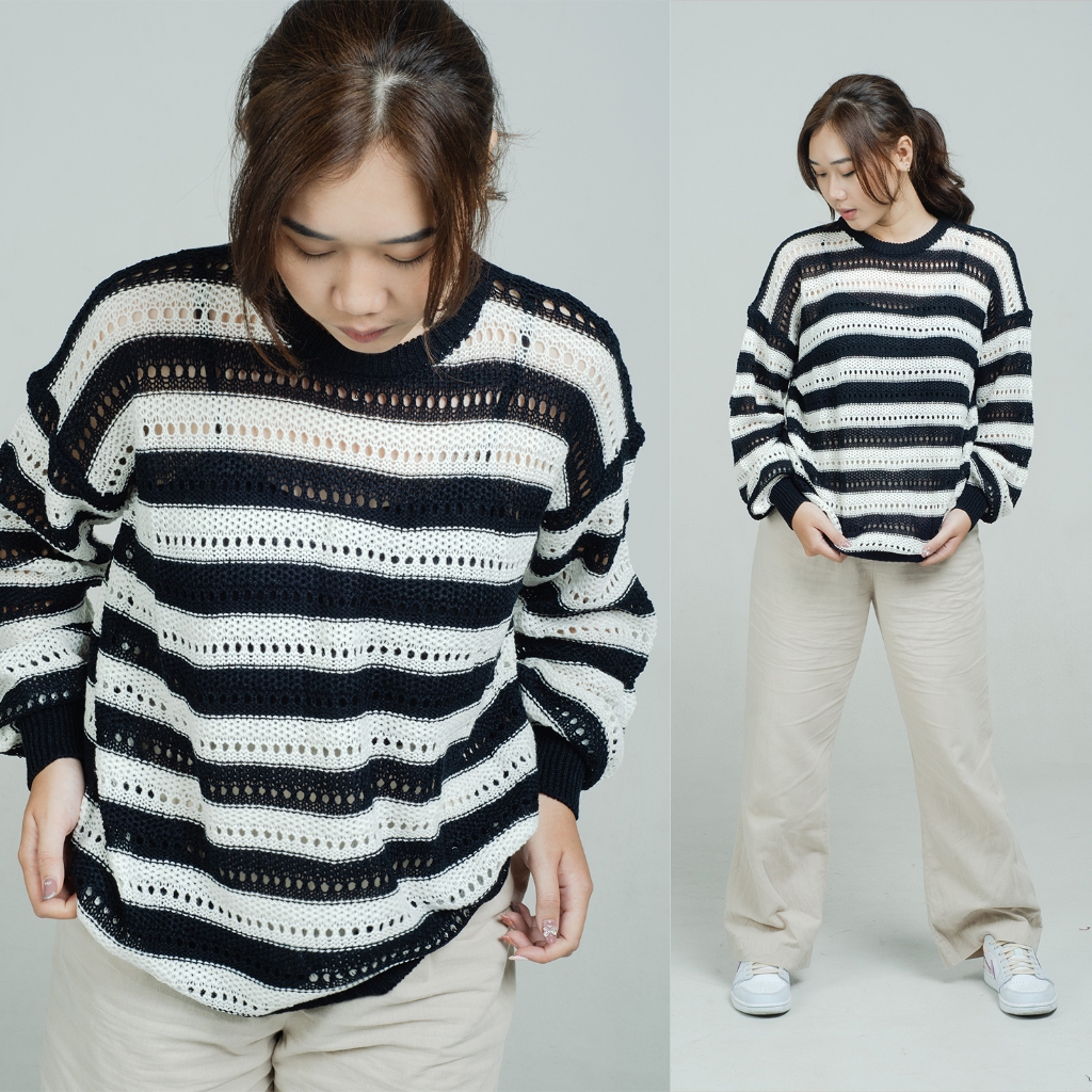 Jual Ravena - Celeste - Knitwear Sweater - Rajut Sweater Bergaris - Atasan Wanita Lengan Panjang ...