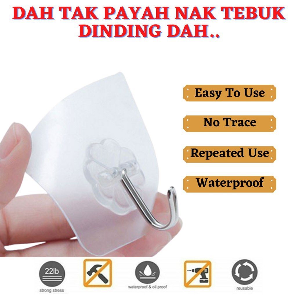 Jual [GK] PROMO Ajaib Satuan Hook Gantungan Baju Tempel Kait Kuat Dinding Dapur Serbaguna Tape ...
