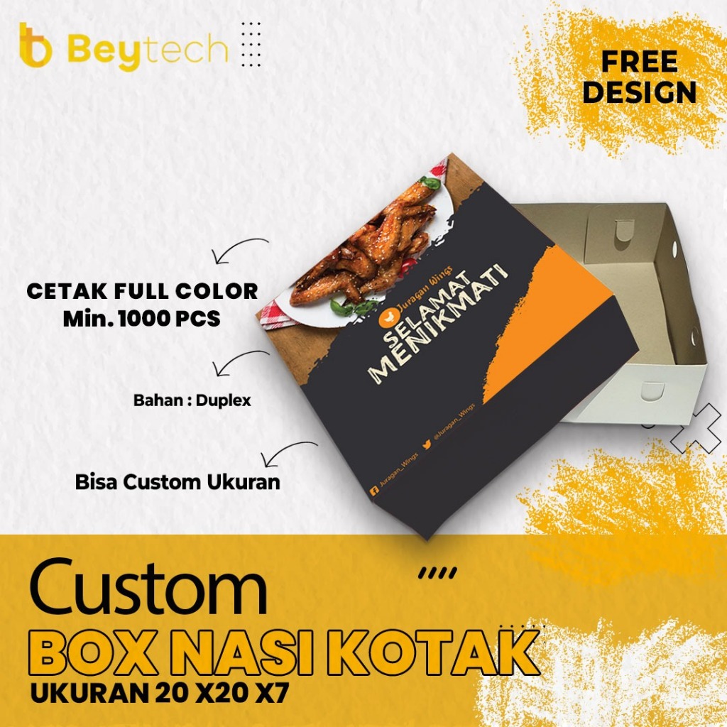Jual Cetak Custom Dus / Kotak Nasi uk. 20 x 20 x 7 cm (pisah) Full ...