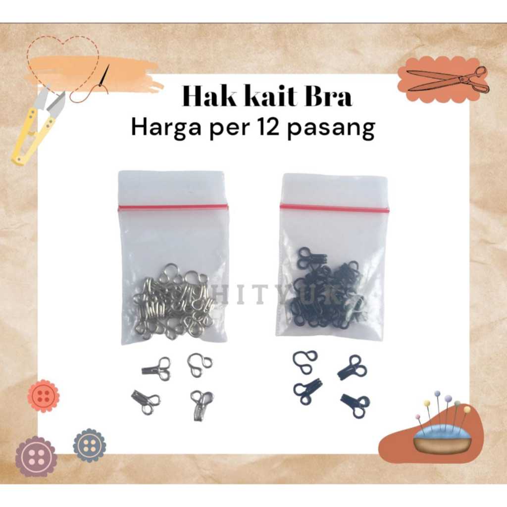 Jual Hak Kait / Pengait Bra / Kaitan BH / Kancing Hook Bra Isi Per 12 ...