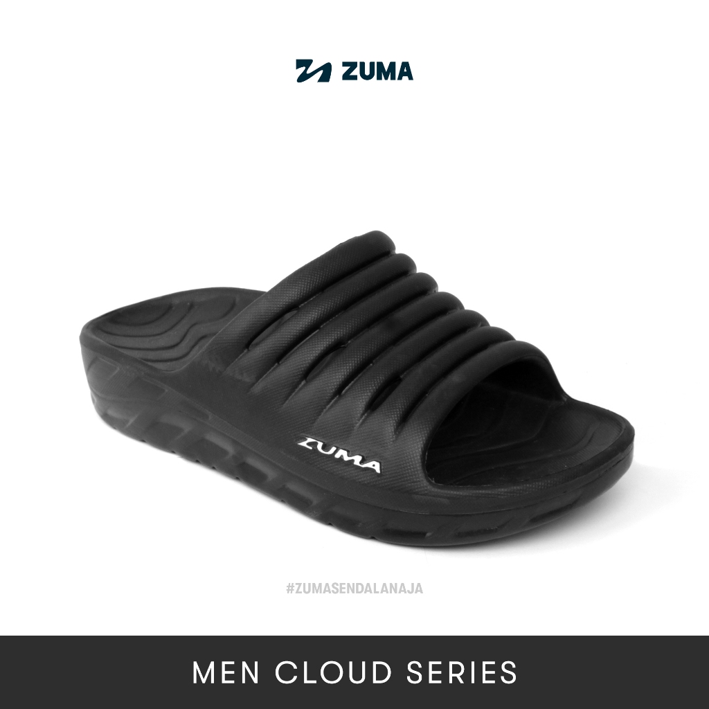 Jual Zuma Men Cloud 1 Black, Sandal Slop Pria Karet Slip On Polos ...
