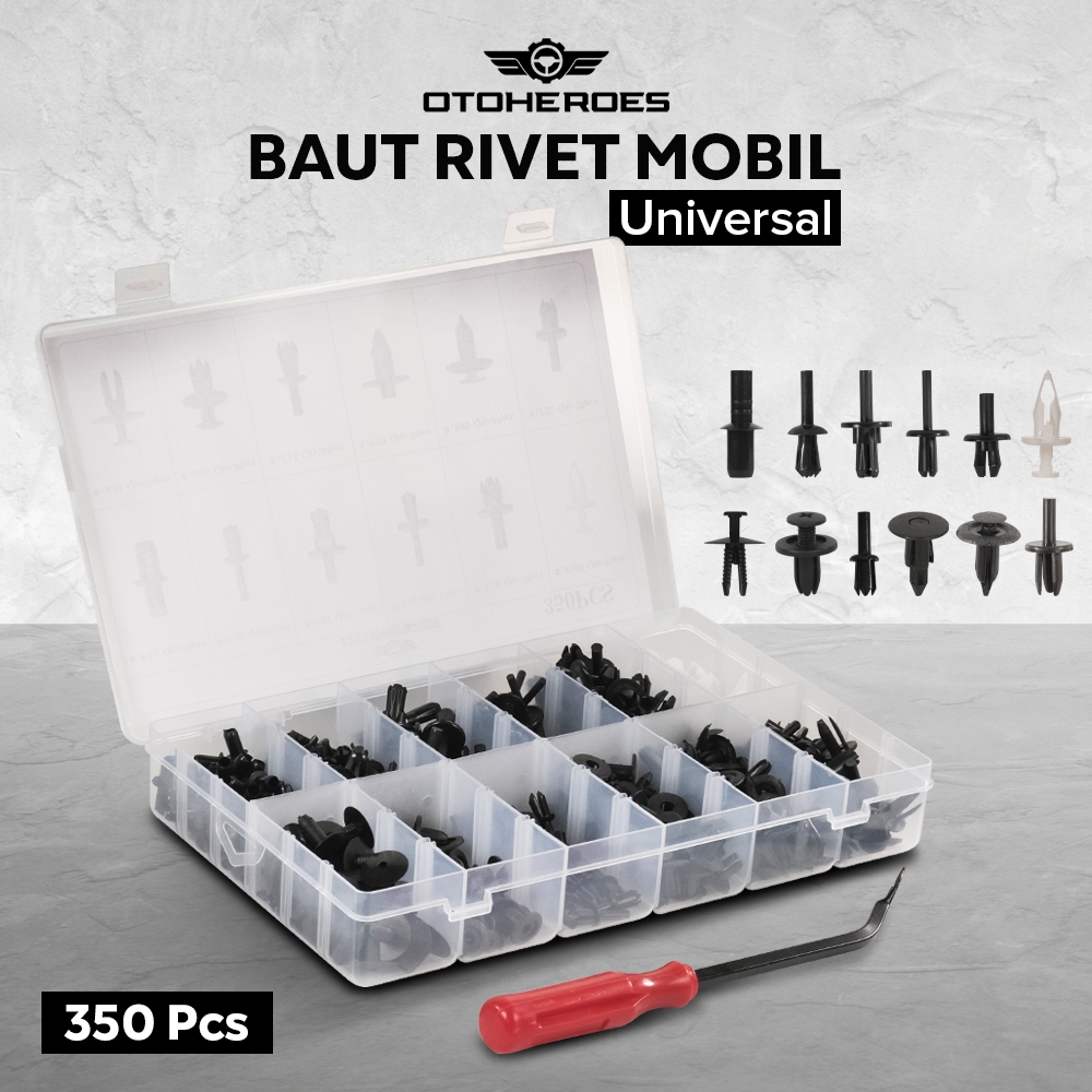 Jual Baut Rivet Mobil Universal Car Push Pin Fasteners 350Pcs dan Alat ...