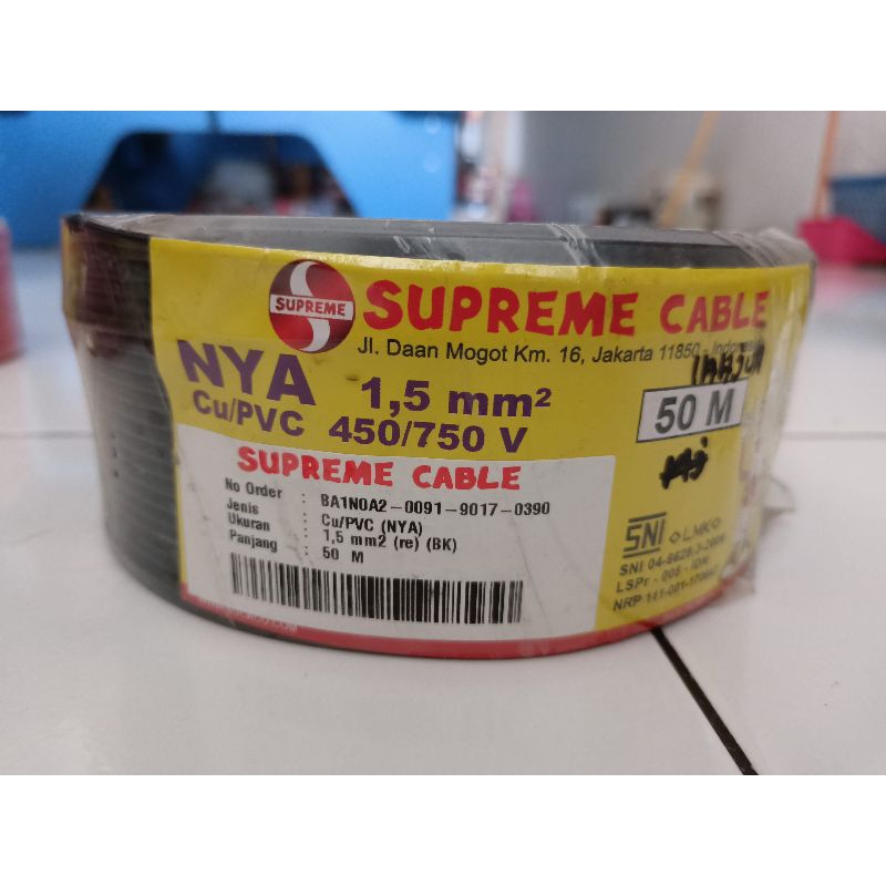 Jual Kabel Listrik Tunggal Kawat SUPREME NYA 1,5mm 1,5 mm Roll 50 Meter SNI - Hitam Merah ...