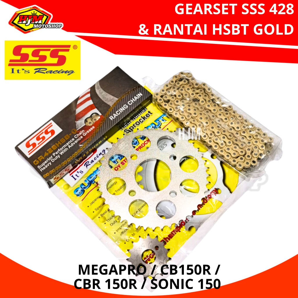 Jual GEARSET SSS CB 150R CBR 150 GL MEGAPRO SONIC TIGER VERZA SUPRA GTR DAN RANTAI SSS 428 HSBT ...