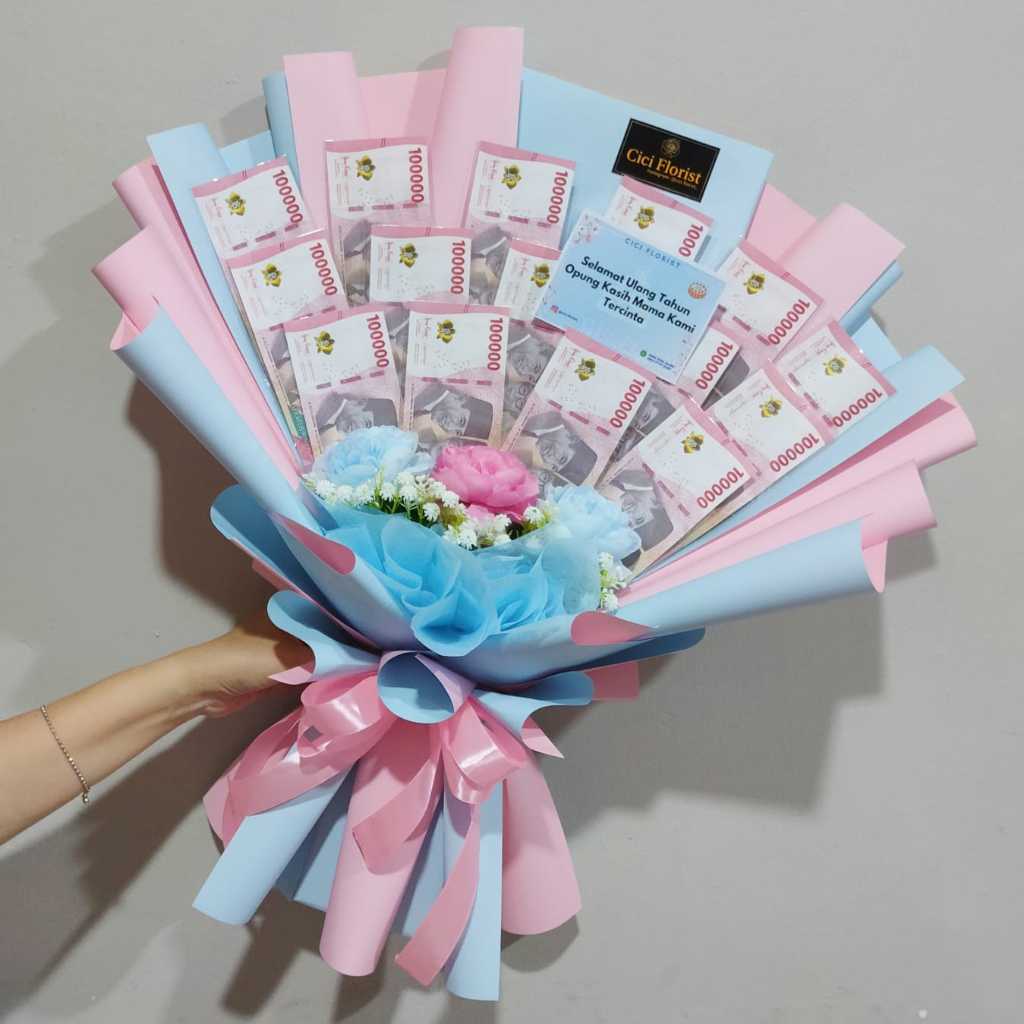 Jual Buket Uang slot 15 Lembar + Bunga Artificial Pecahan 50rb/100rb ...