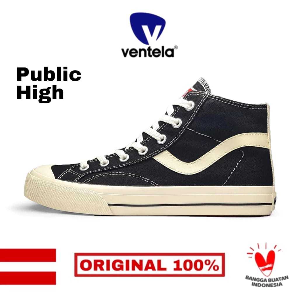 Jual Sepatu Ventela Public High Black White & Black Natural Original 100% | Shopee Indonesia