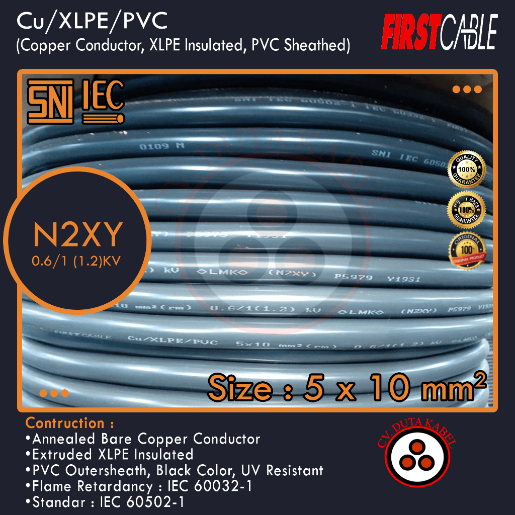 Jual Kabel N2XY 5x10 mm2 (Cu/XLPE/PVC) FIRST CABLE /5x10 mm/5 x 10 mm2 ...