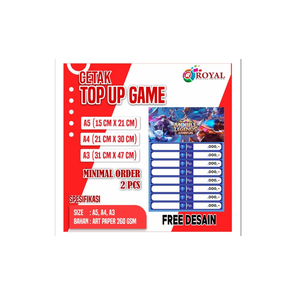 Jual POSTER TOP UP GAME/A3 GAME/LABEL TOP UP GAME | Shopee Indonesia