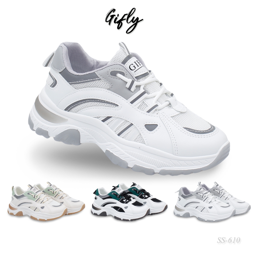 Jual GIFLY Pyeong Sepatu Sneakers Wanita Putih Hitam Sport Shoes SS-610 ...