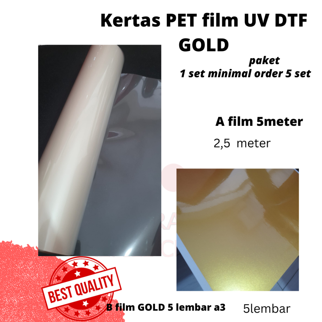 Jual Kertas PET film UV DTF GOLD 5 set | Shopee Indonesia