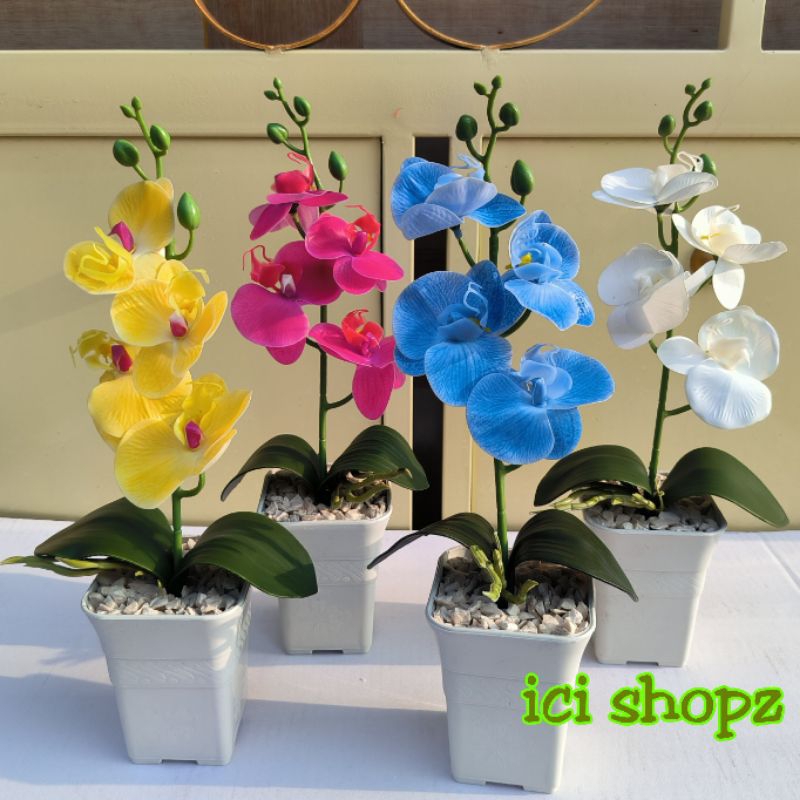 Jual Anggrek Latex Kecil + Pot Kotak Bunga Artificial ( Sudah Rangkaian ...