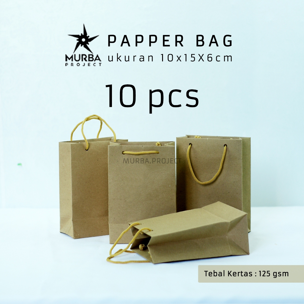 Jual (10 pcs) Paper Bag Polos Kecil 10x15x6 cm | Paper Bag cokelat ...