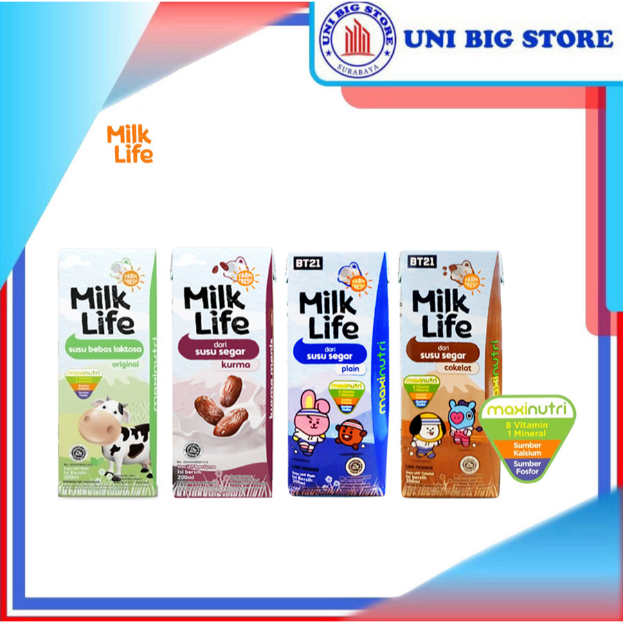 Jual Milk Life UHT Susu Plain Chocolate Kurma Teens 200 ml Coklat ...